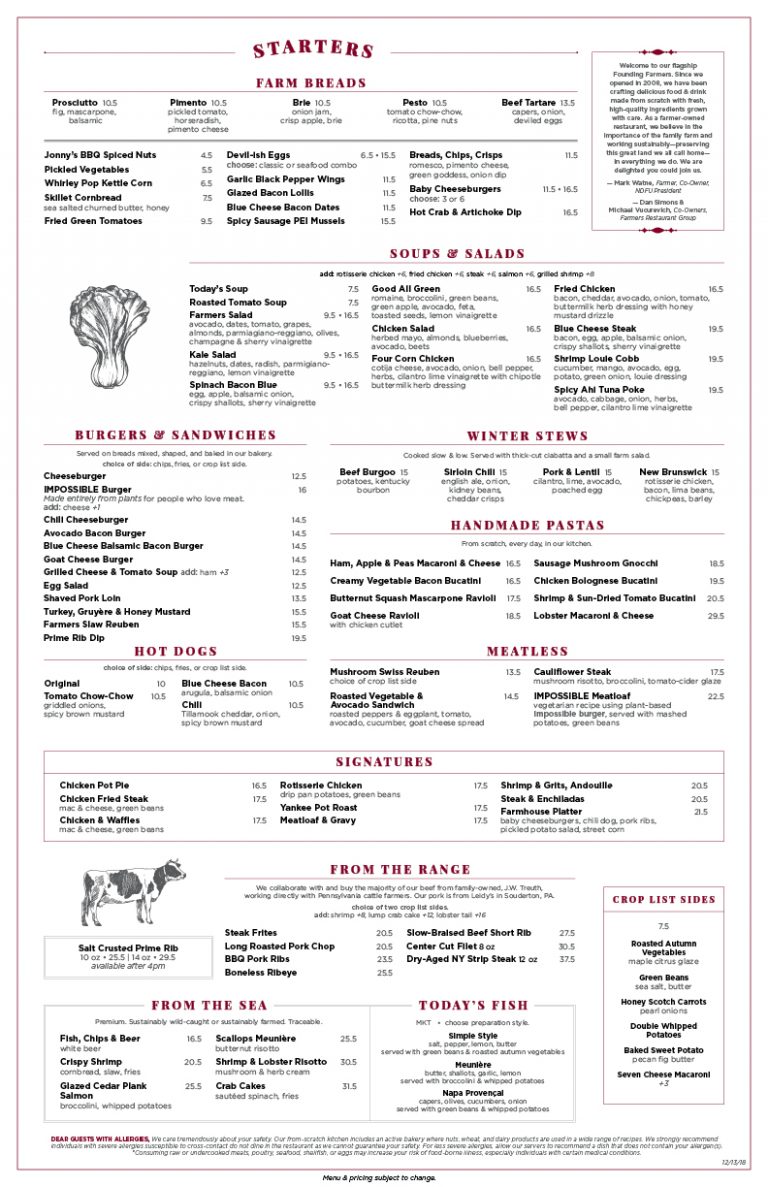 Founding Farmers Menu Prices