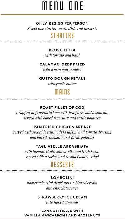 Gusto UK Menu Prices