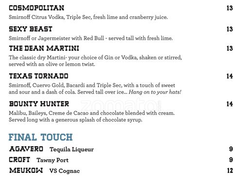 Lone Star NZ Menu Prices