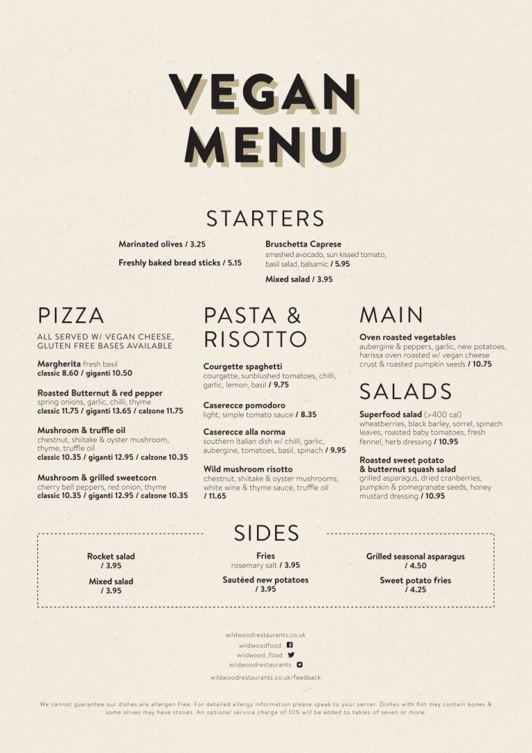 Wildwood UK Menu Prices