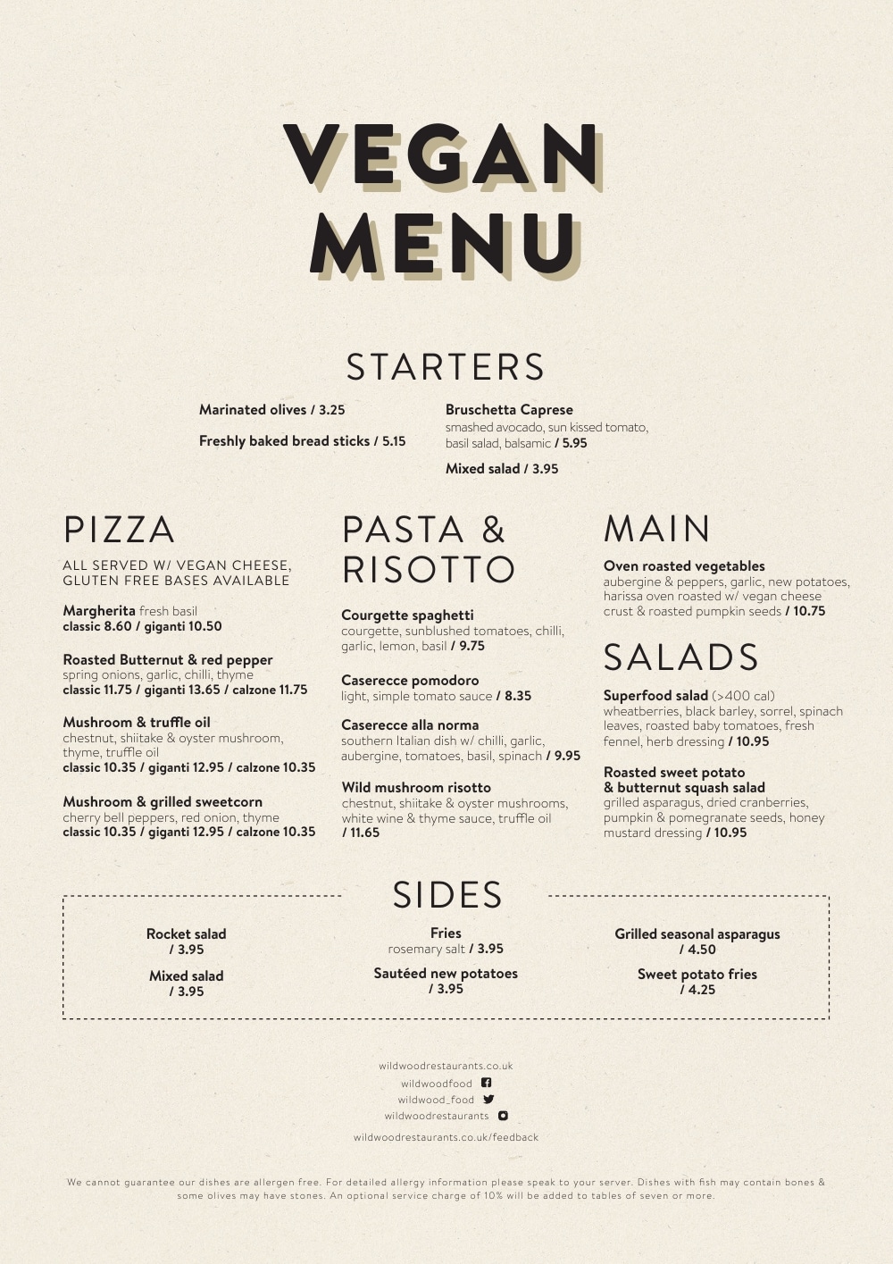 Wildwood UK Menu Prices