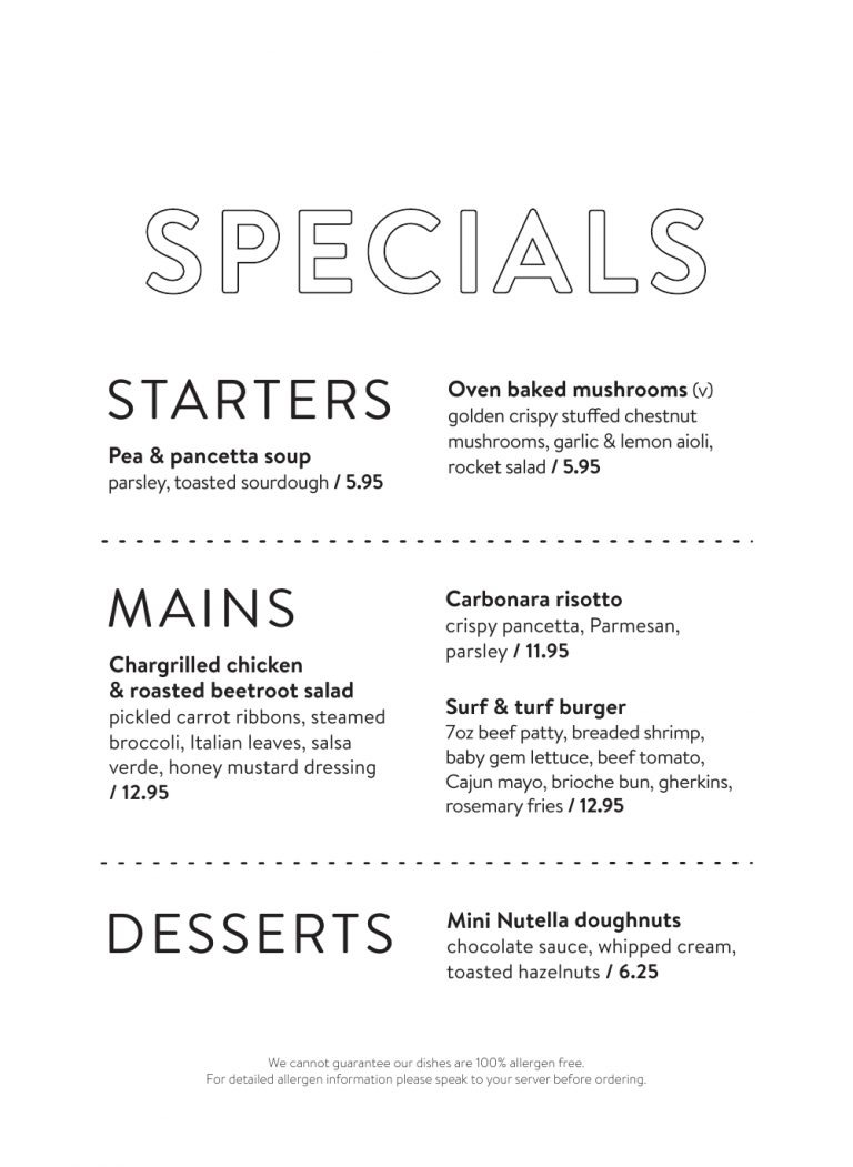 Wildwood UK Menu Prices