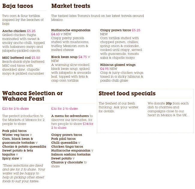 Wahaca UK Menu Prices