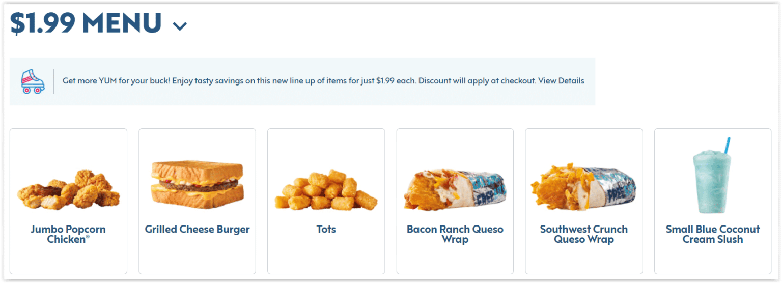 Sonic Deals and Menu Specials - $1.99 Menu Options