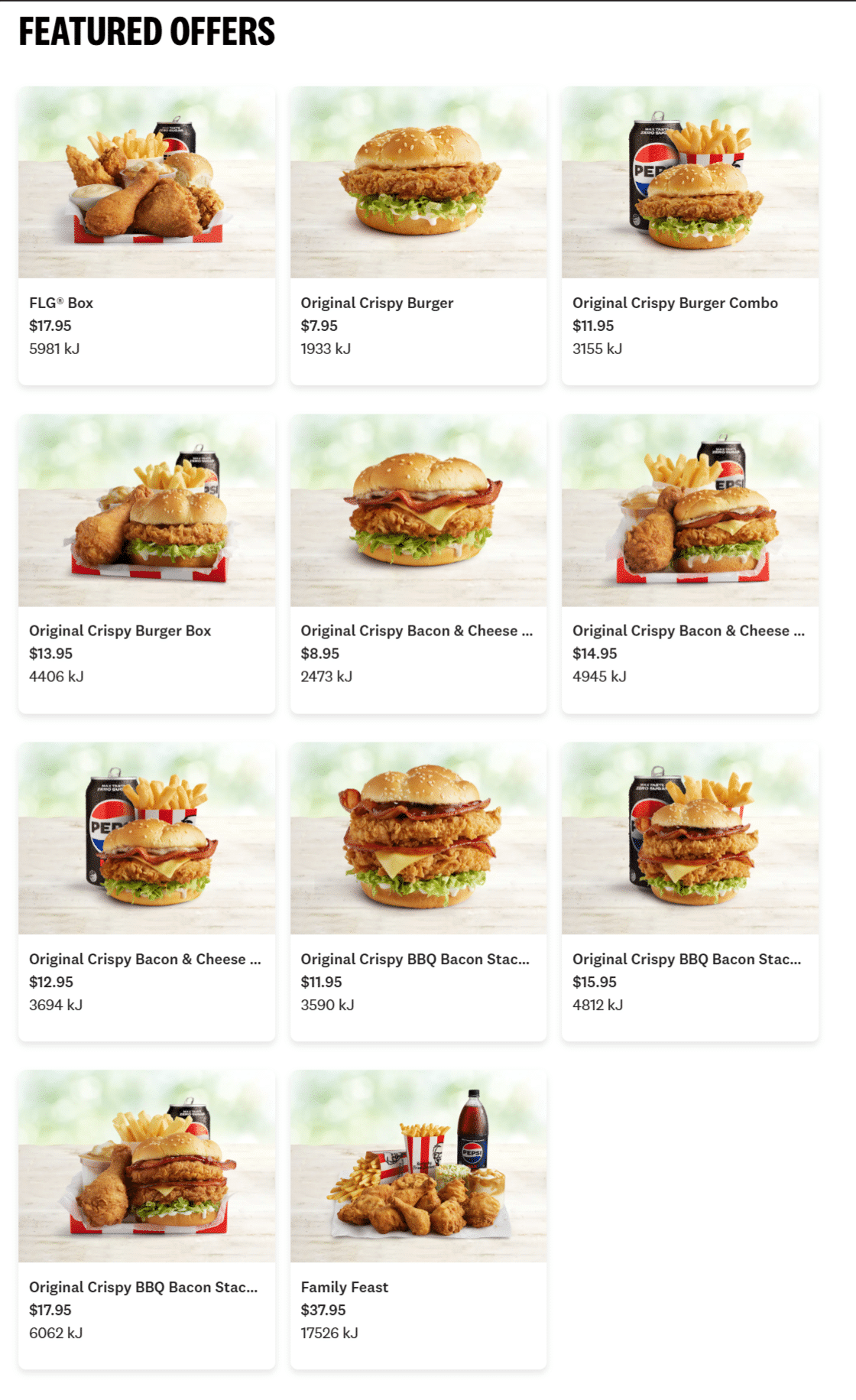 KFC Australia Menu Specials & Promos