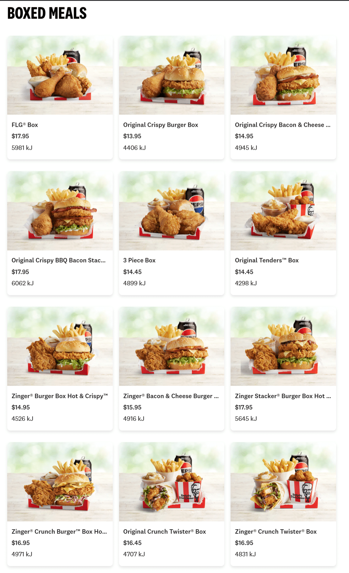 KFC Australia Menu Specials & Promos