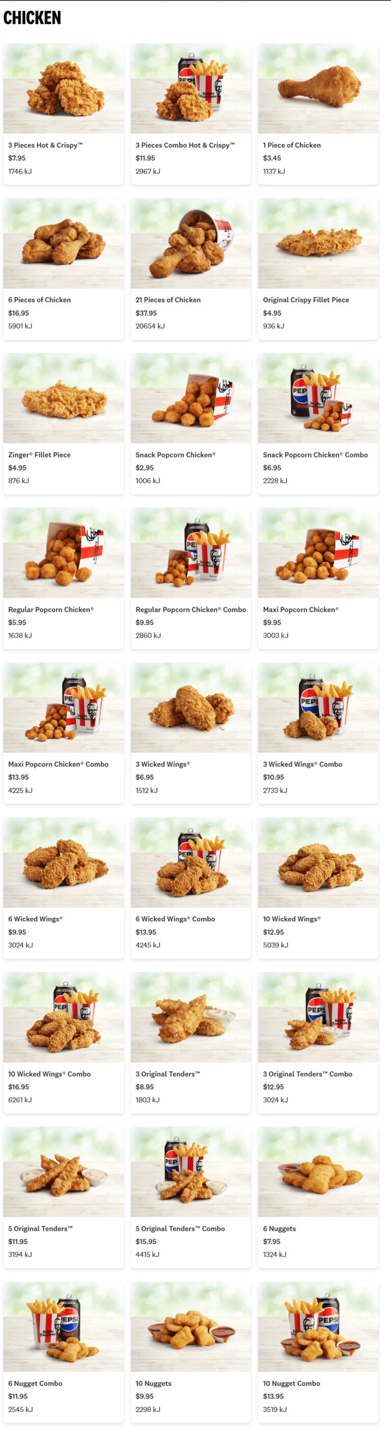 KFC Australia Menu Specials & Promos
