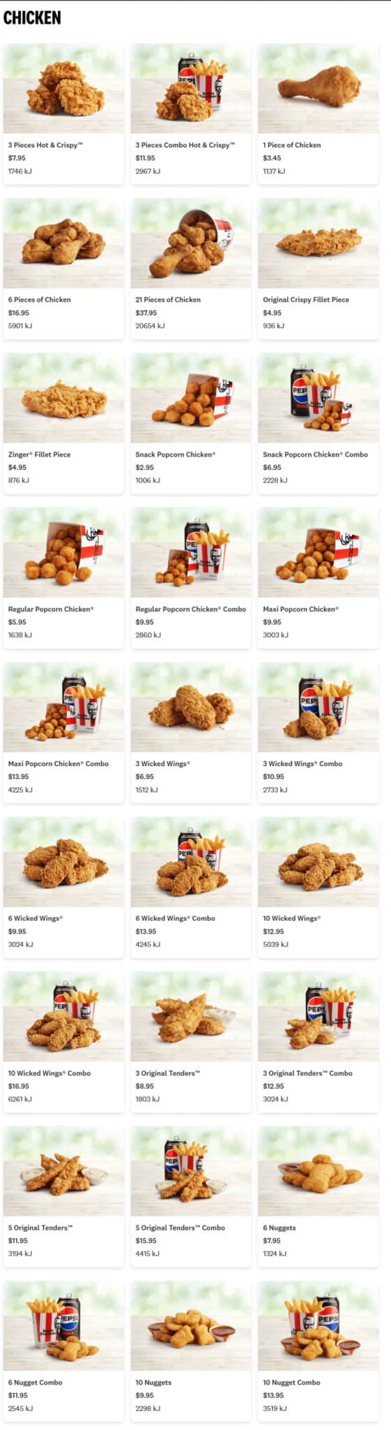 KFC Australia Menu Specials & Promos