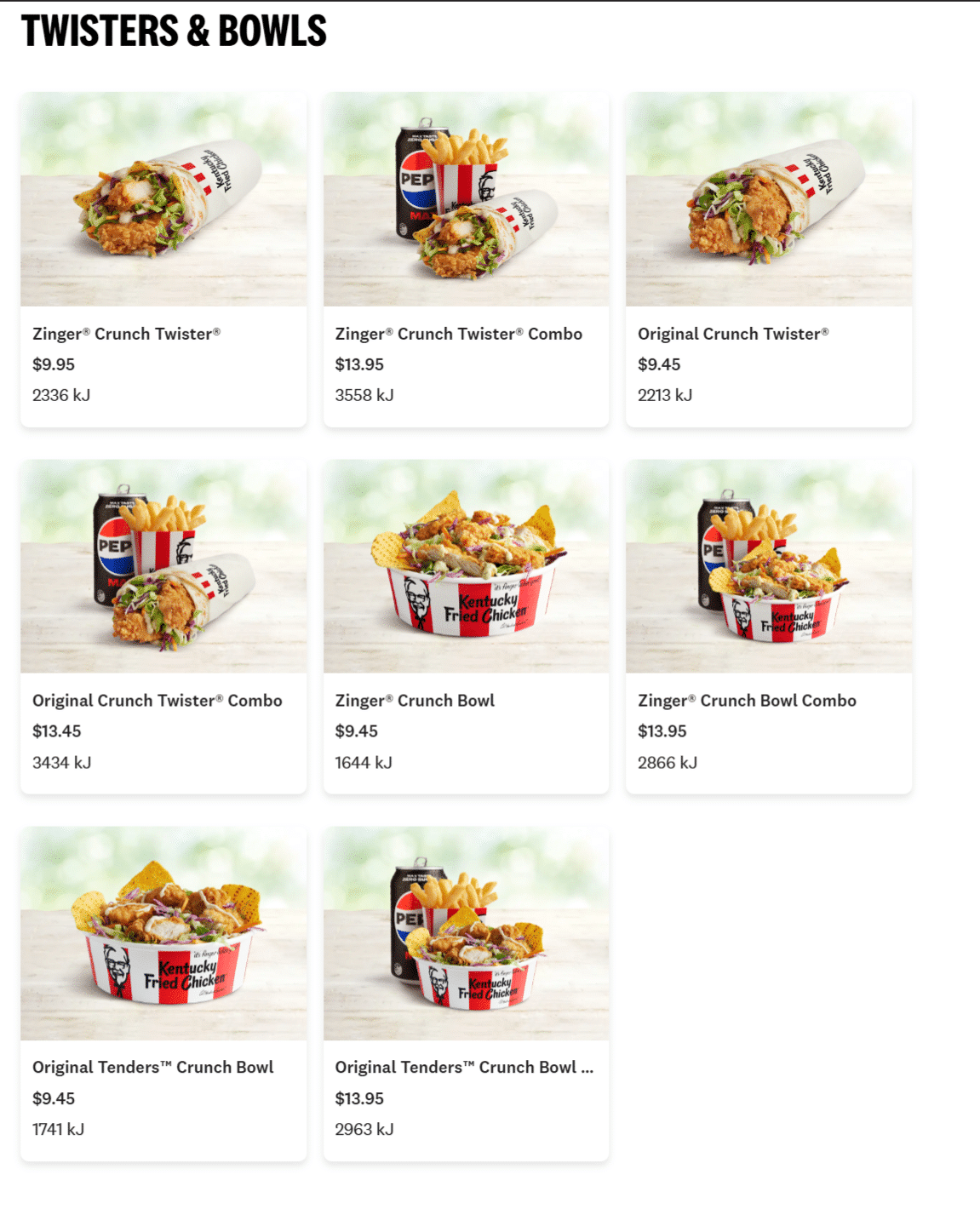KFC Australia Menu Specials & Promos