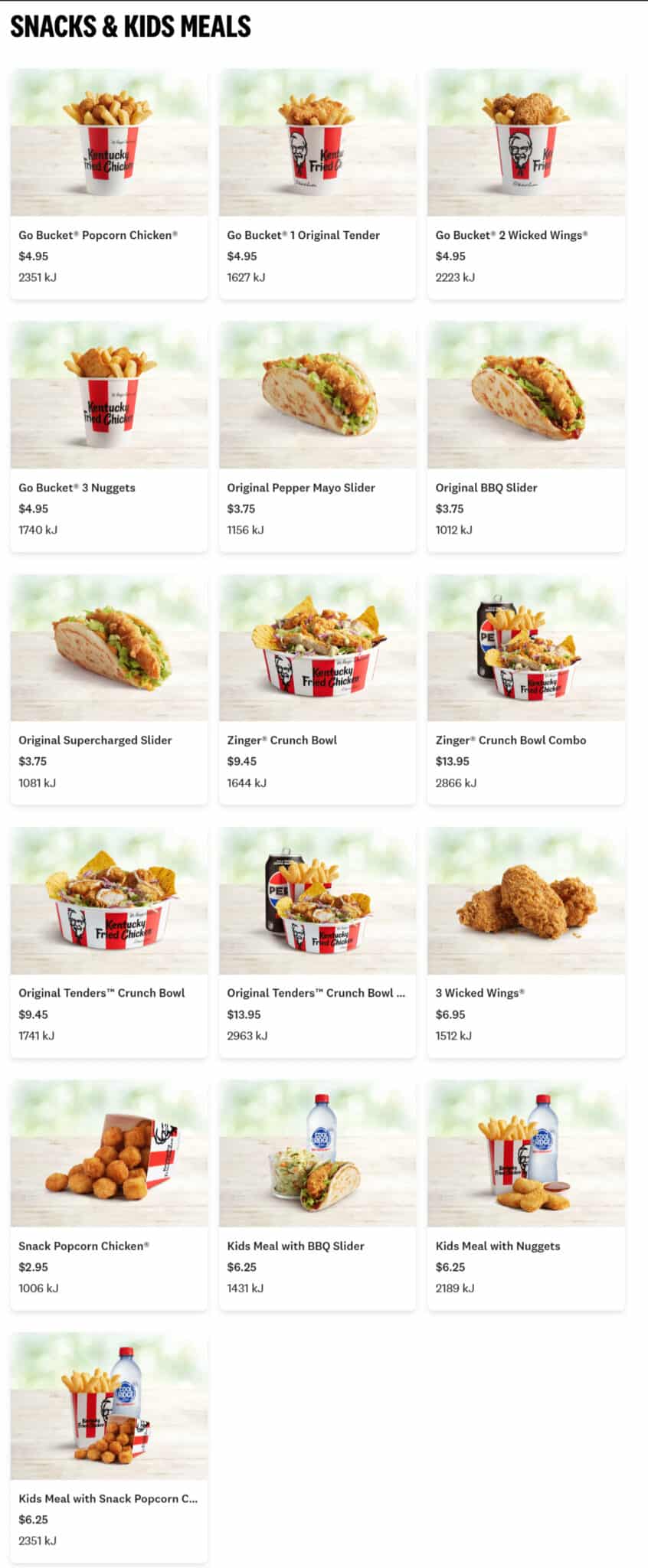 KFC Australia Menu Specials & Promos